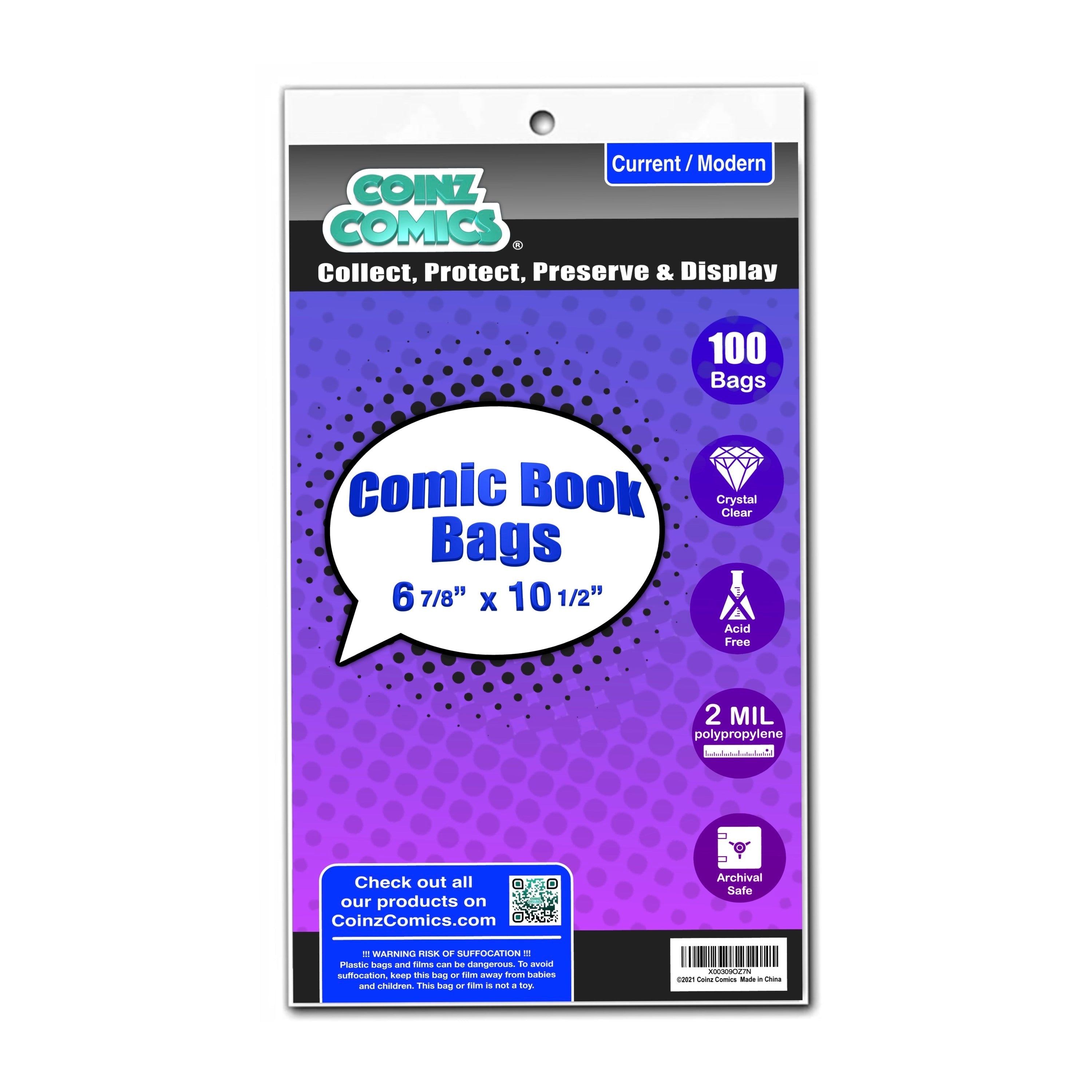 Resealable Comic Book Bags (Pack of 100) for Current / Modern Comics